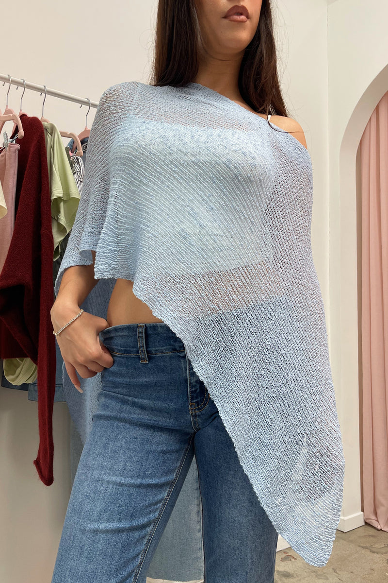 Sonora Baby Blue Textured Knit Asymmetrical Poncho – Rebelflow