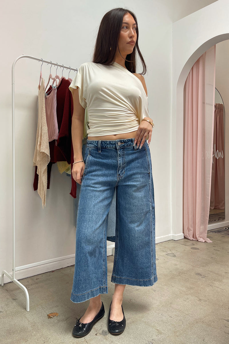Loose Itinerary Medium Denim Wide Capri Jeans – Rebelflow