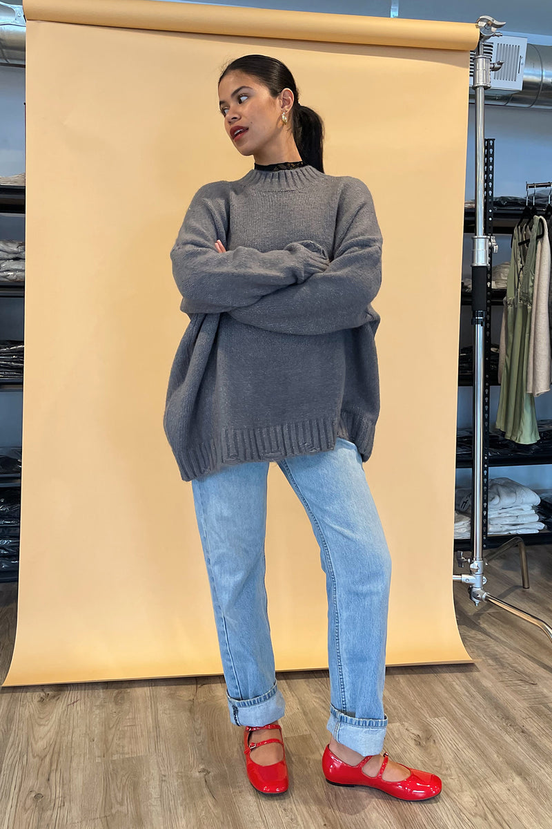 Dirty Martini Dark Grey Oversized Distressed Sweater – Rebelflow