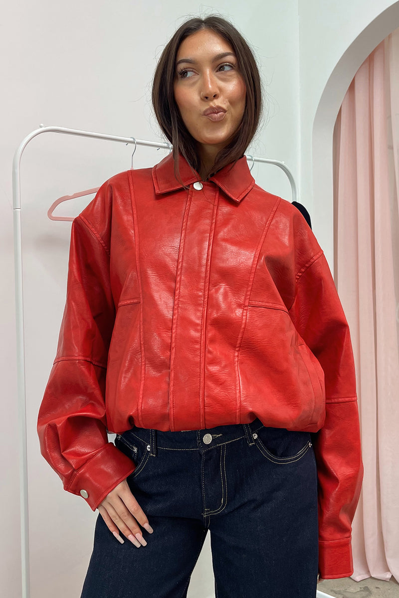 MJ Red Faux Leather Jacket – Rebelflow